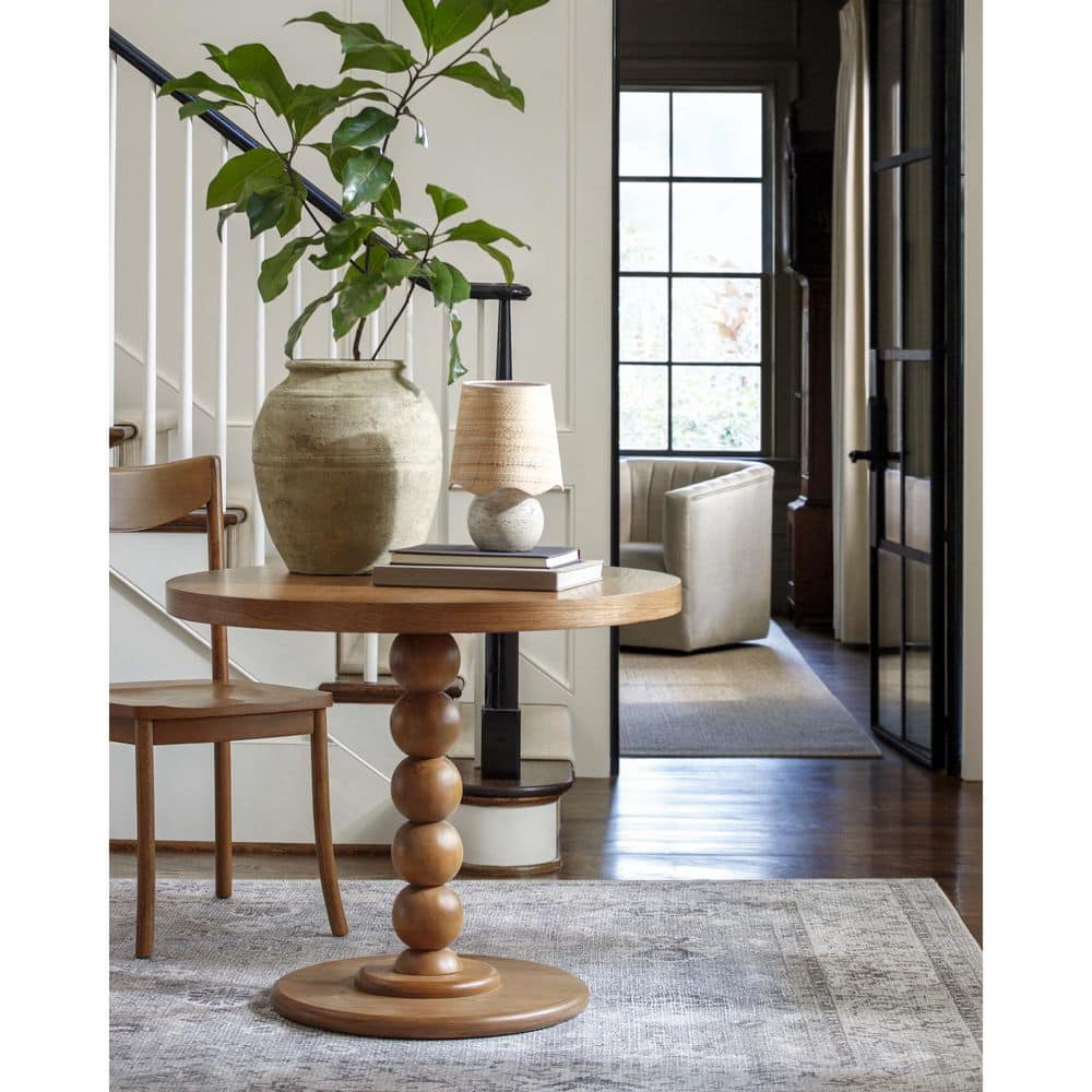 Livabliss Becki Owens Modern Tan/Round Wood 36 in. Pedestal Dining ...