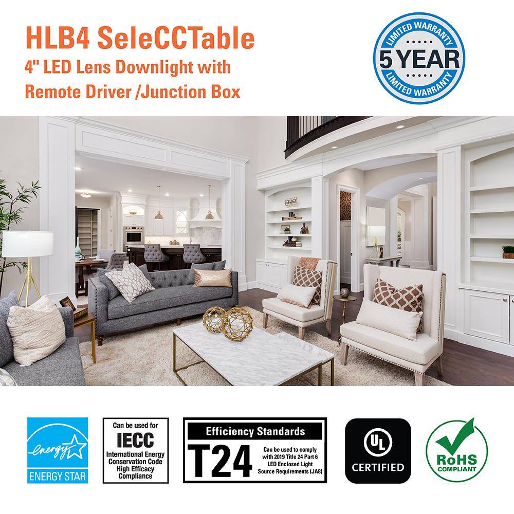 Buy HLB 4 in. Selectable CCT New Construction or Remodel Canless Recessed Integrated LED Kit ...