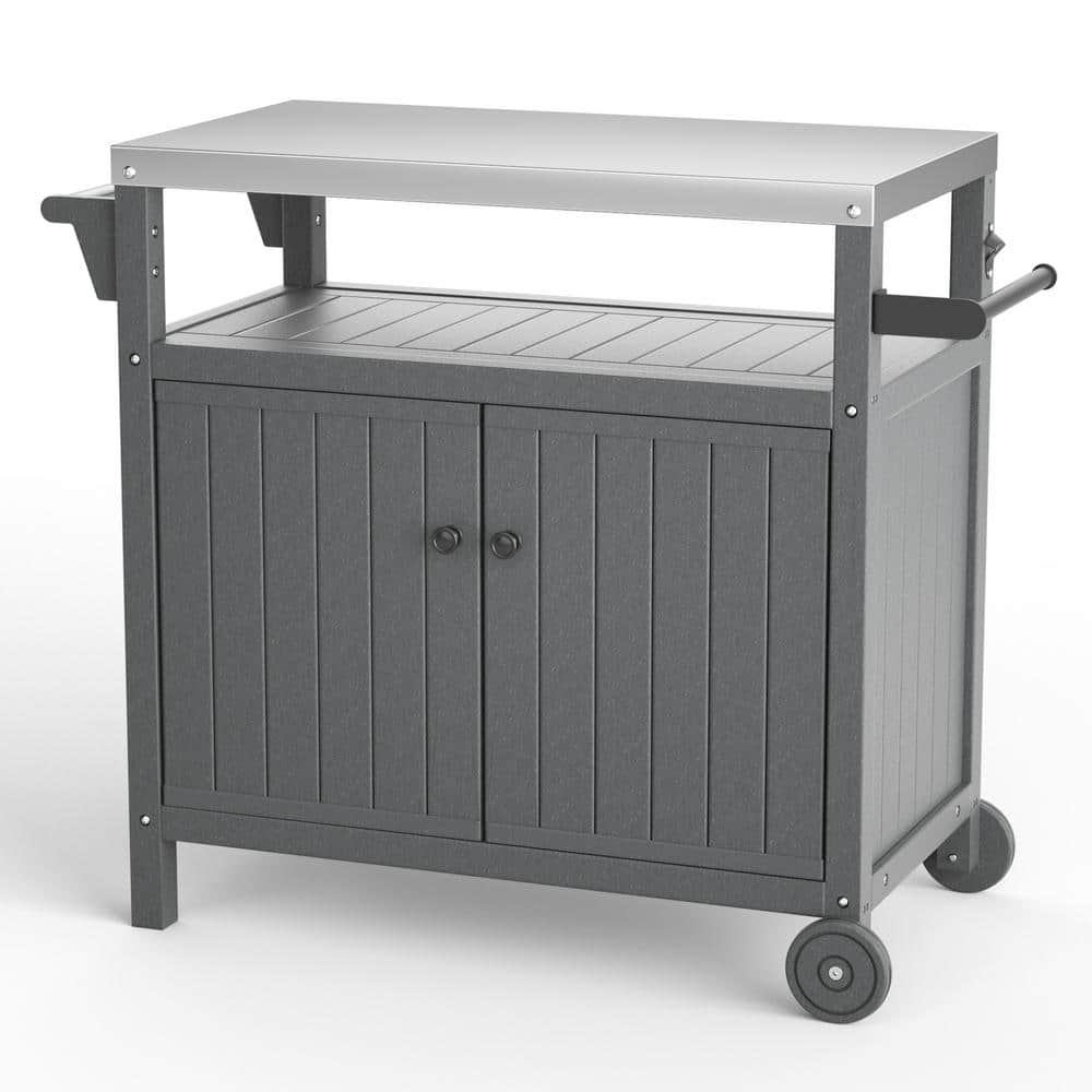 UPLAND Outdoor Grill Cart Table with Storage Waterproof Grill Cabinet ...