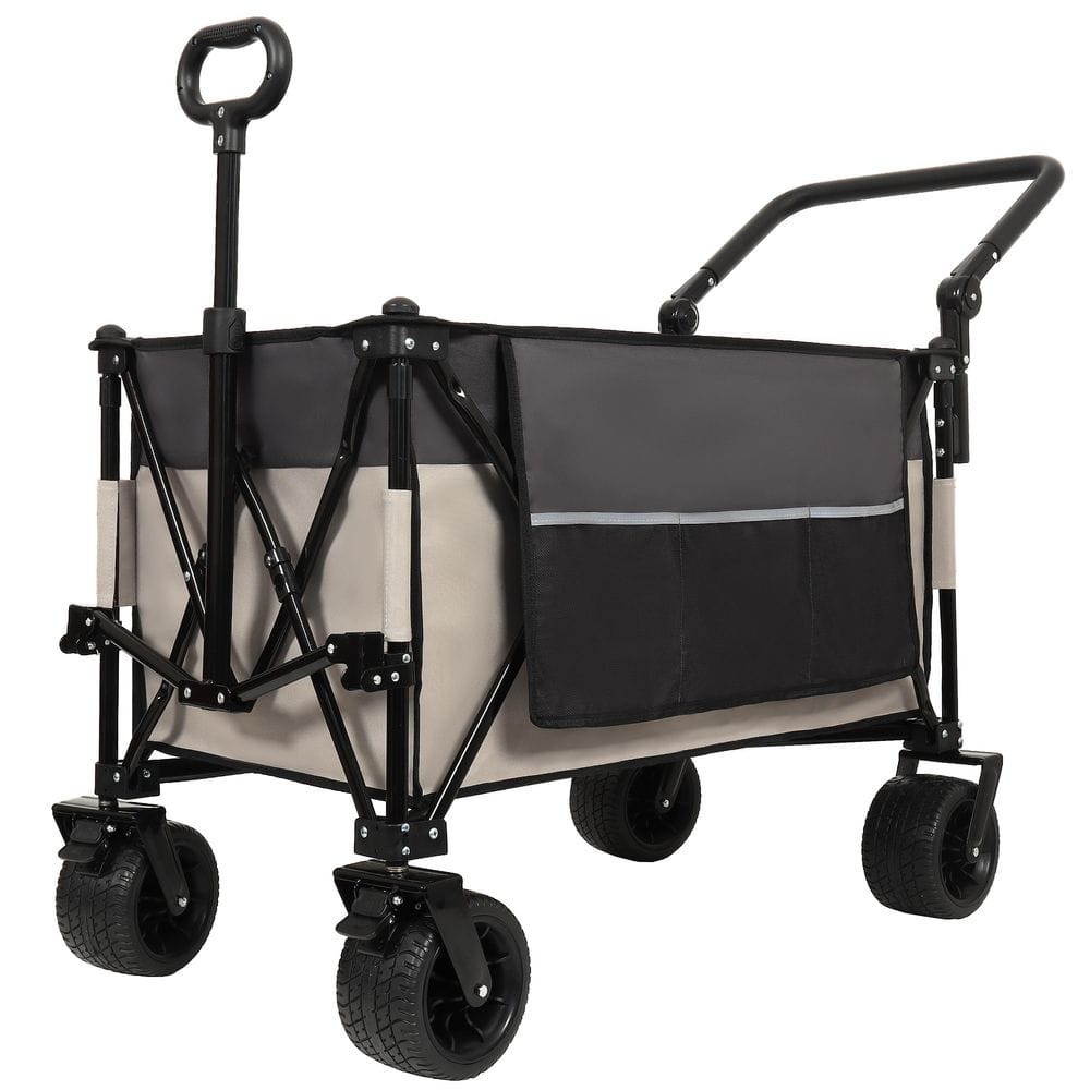 5 cu. ft. Fabric Steel Folding Garden Cart, Wagon Cart with Rotating Handle in Khaki KGC-9381 ...