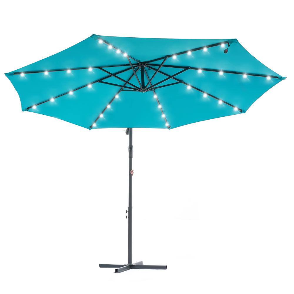 JOYESERY 10 ft. Patio Offset Solar LED Umbrellas 50 Plus UV Protection ...
