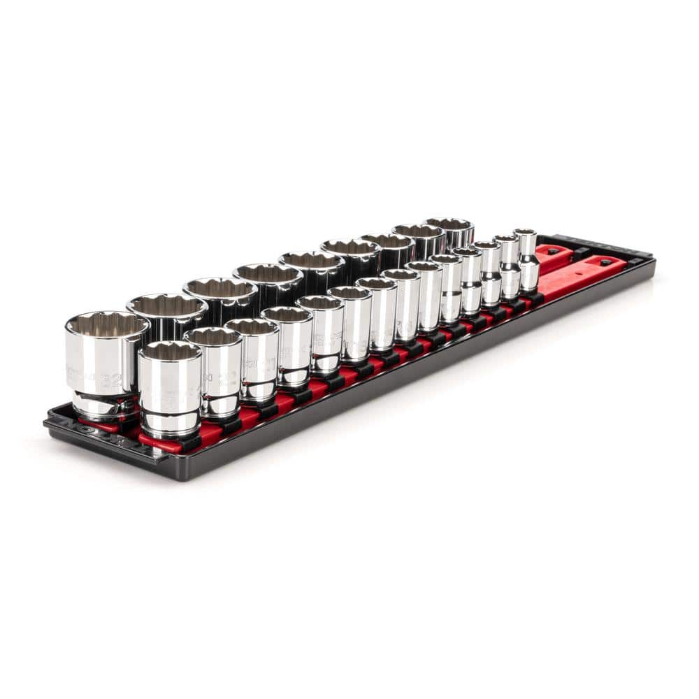 TEKTON 1/2 in. Drive 12-Point Socket Set with Rails (10 mm-32 mm) (23 ...