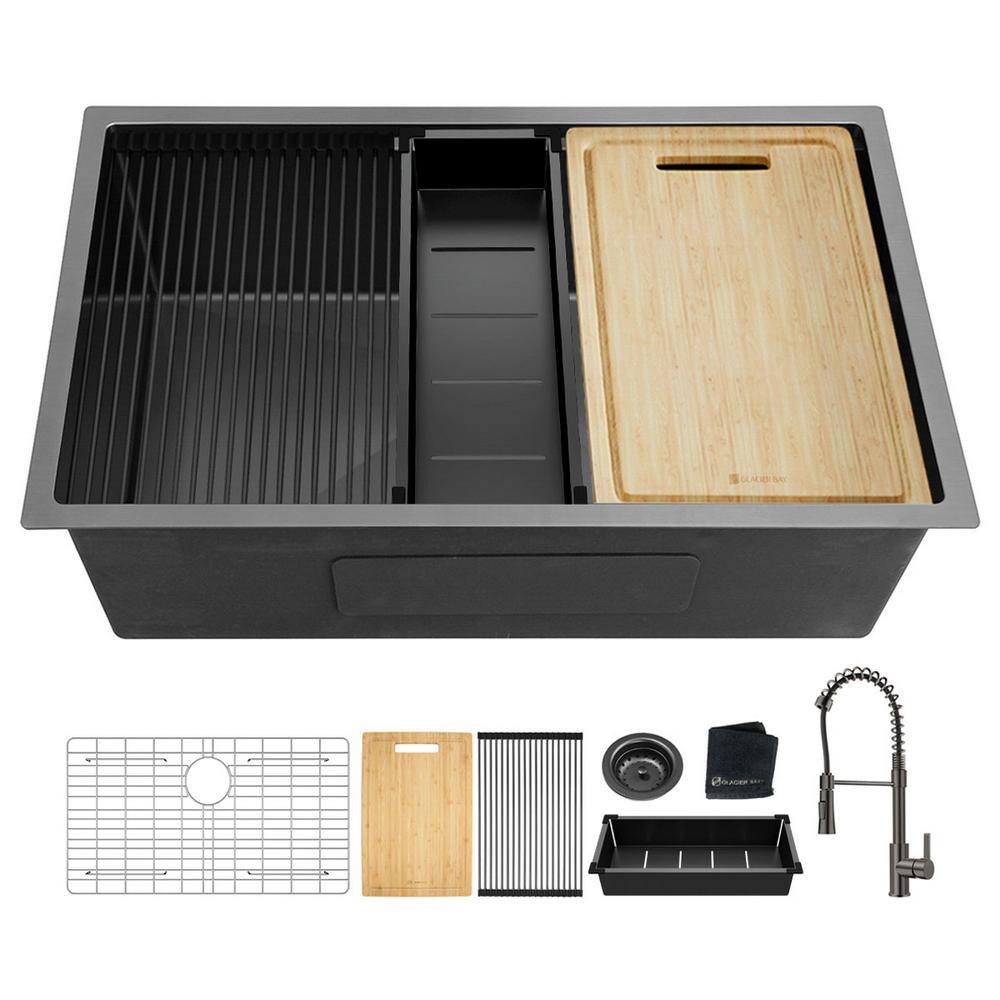 Reviews for Glacier Bay 30 in. Undermount Single Bowl 18 Gauge Gunmetal ...