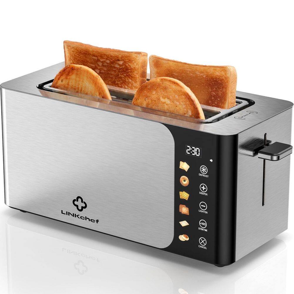 Elexnux 1300 W 4-Slice Stainless Steel Wide Slot Toaster with Timer and ...