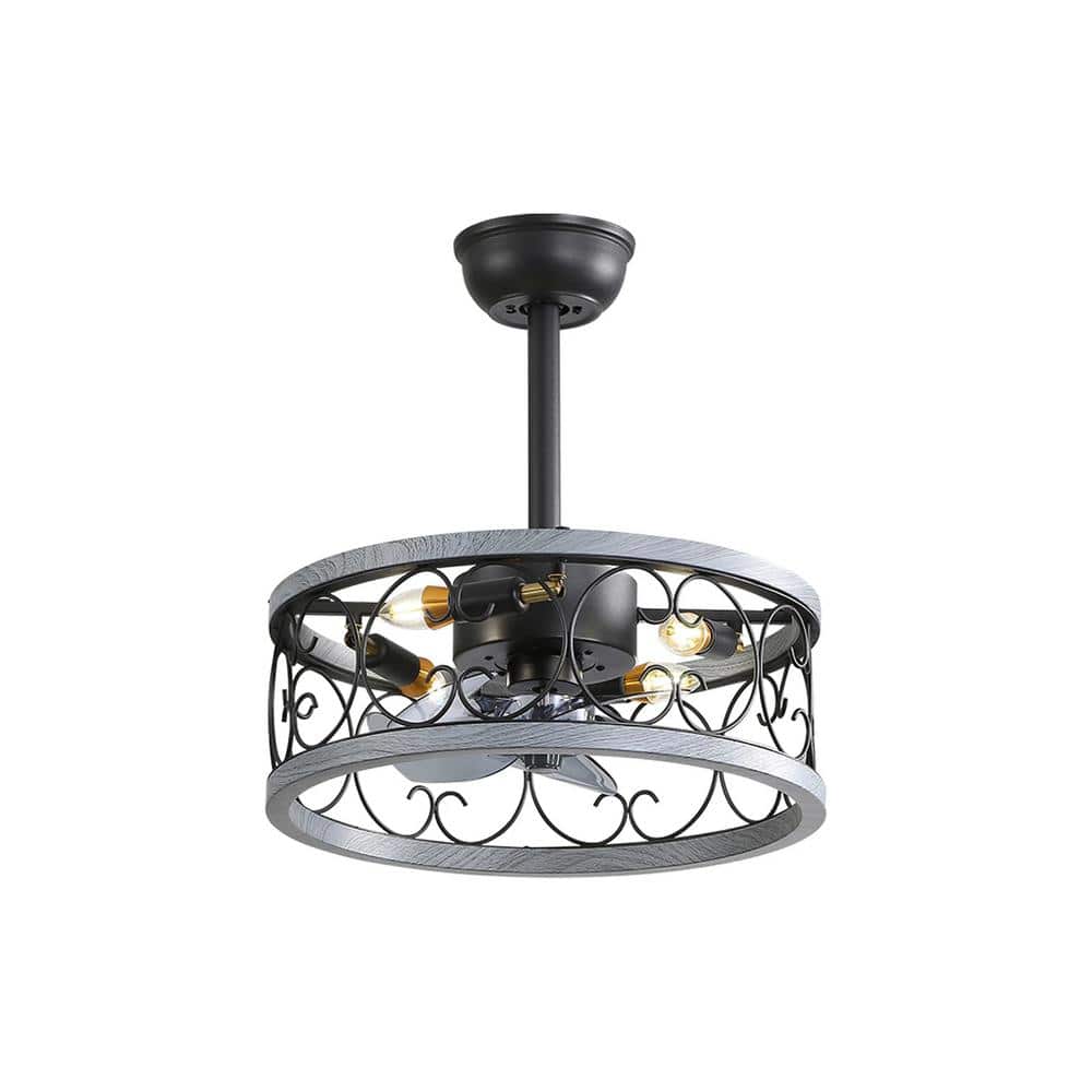 Retro Style 17.7 in. Indoor/Outdoor Gray Wood Color Ceiling Fan with ...