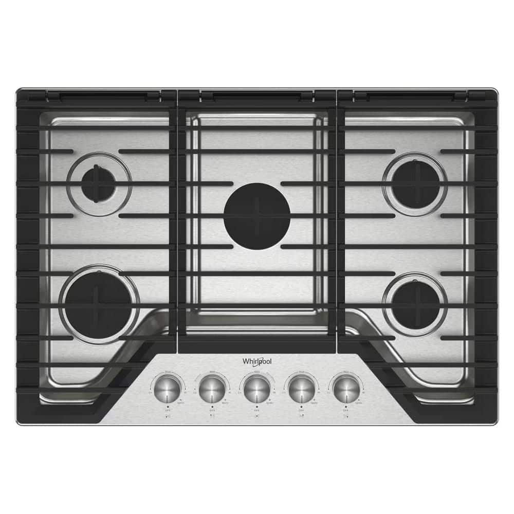 Whirlpool 30 in. 5-Burners Recessed Gas Cooktop in Stainless Steel with ...