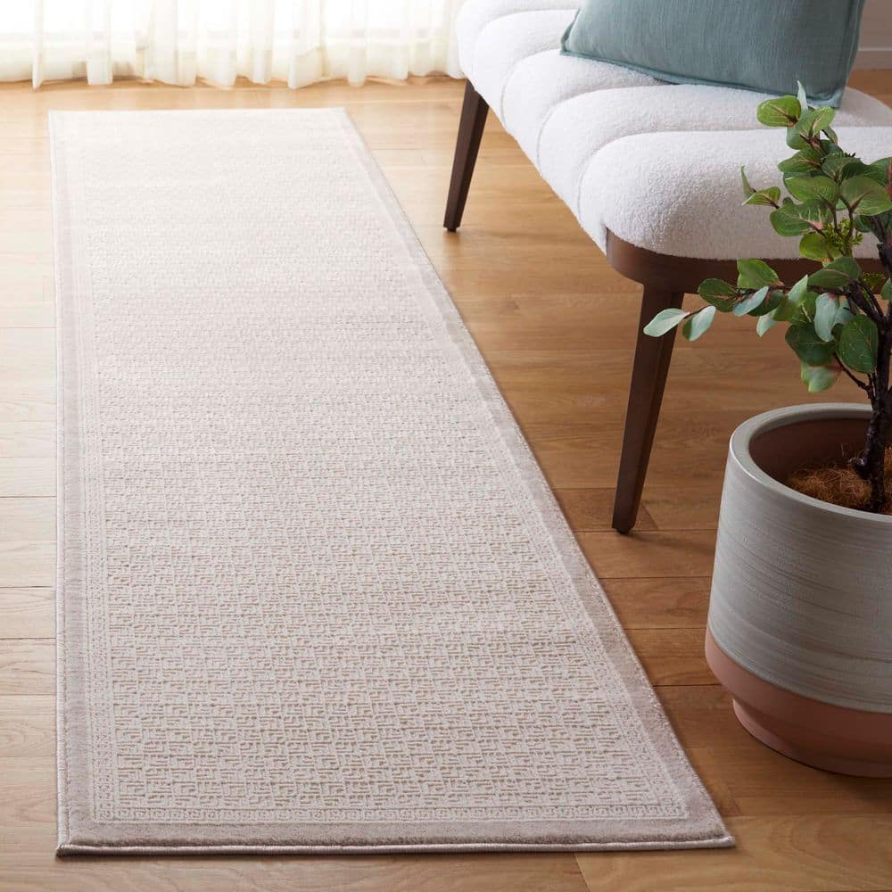 SAFAVIEH Prestige 2 ft. x 8 ft. Beige Solid Border Runner Rug PTE132C ...