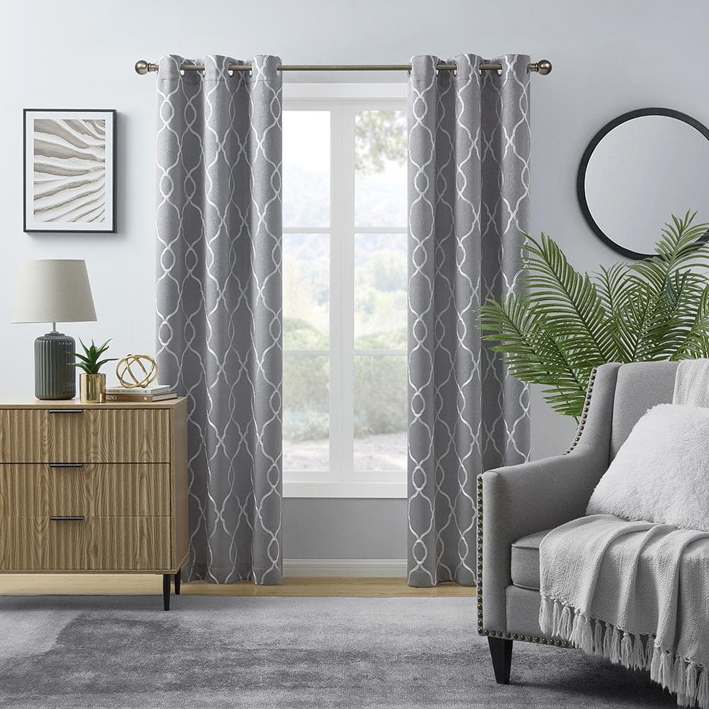 Alona Lattice Embroidery Polyester 38 in. W x 84 in. L Grommet Blackout ...