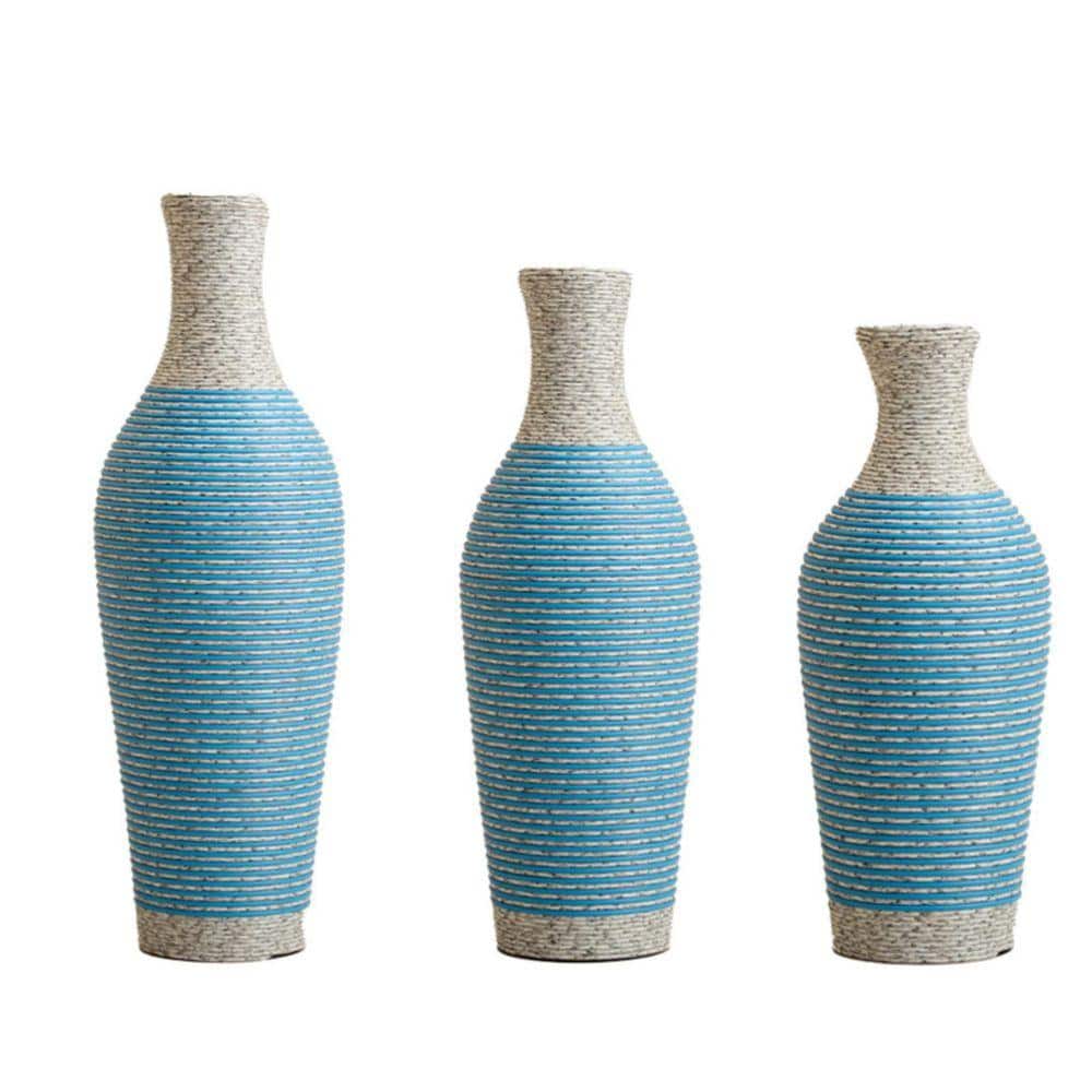 21 in., 25 in., 29 in. Blue Plastic Cylinder Desktop Vase Decorative ...
