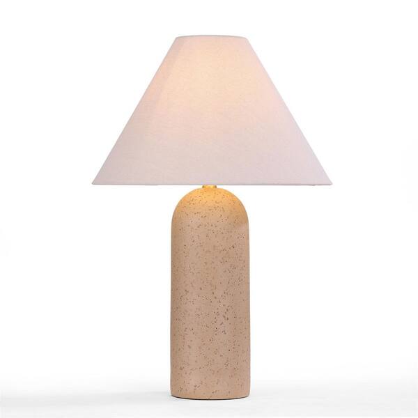 Uixe 24.91 in. Brown Earthy Resin Table lamp with with White Linen ...