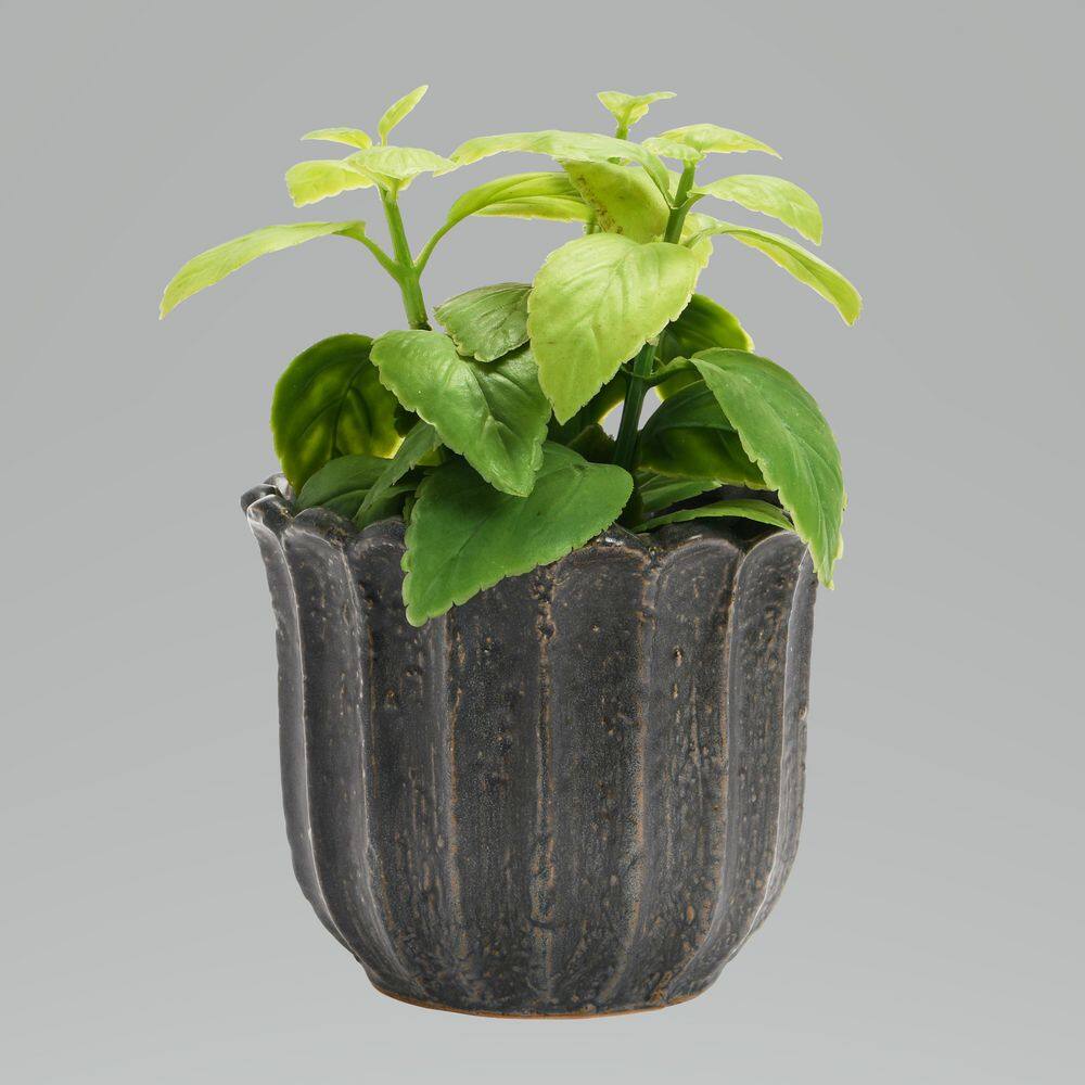 Storied Home Stoneware Flower Shaped Planter, Matte Black Reactive ... Storied Home Stoneware Flower Shaped Planter, Matte Black Reactive ...