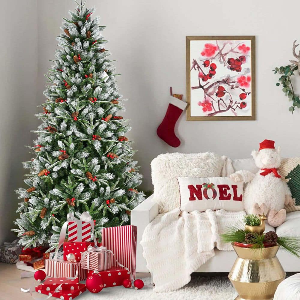 6 ft. Unlit Artificial Christmas Tree, Snow-Dusted Christmas Tree with ...