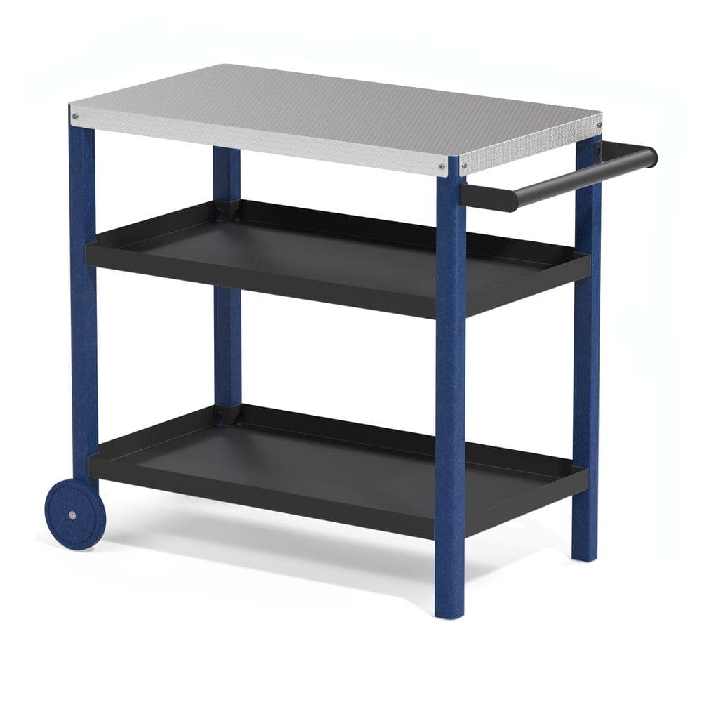 Zeus & Ruta Navy Blue Outdoor Grill Carts Prep Cart Dining Table Steel ...