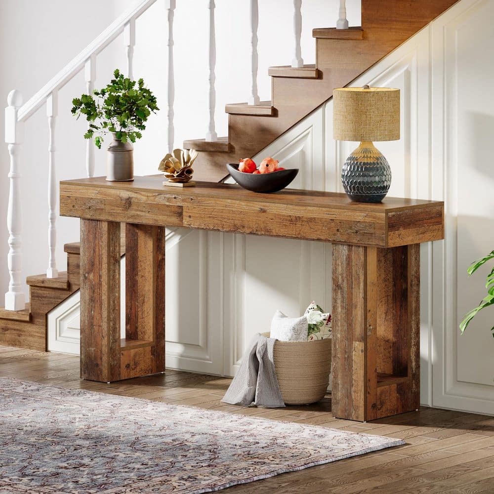 BYBLIGHT Turrella 62.99 in. Mix Brown Console Tables, Rectangle Wood ...