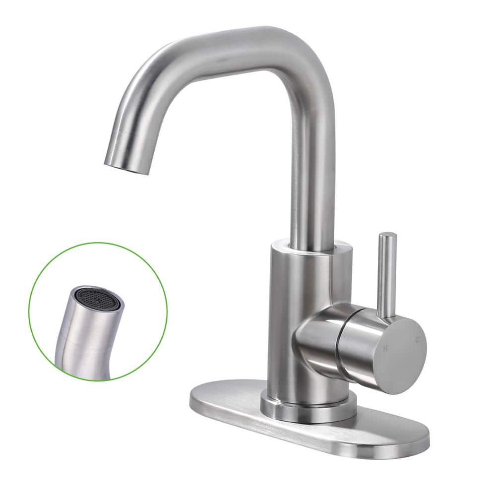 WOWOW Single Handle Bar Faucet with 360° Spout Swivel in Brushed Nickel ...