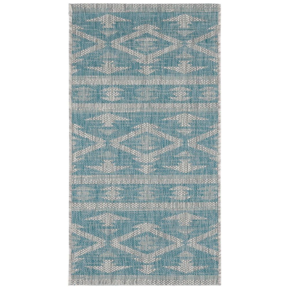 SAFAVIEH Courtyard Aqua/Gray 3 ft. x 5 ft. Geometric Striped Diamond ...