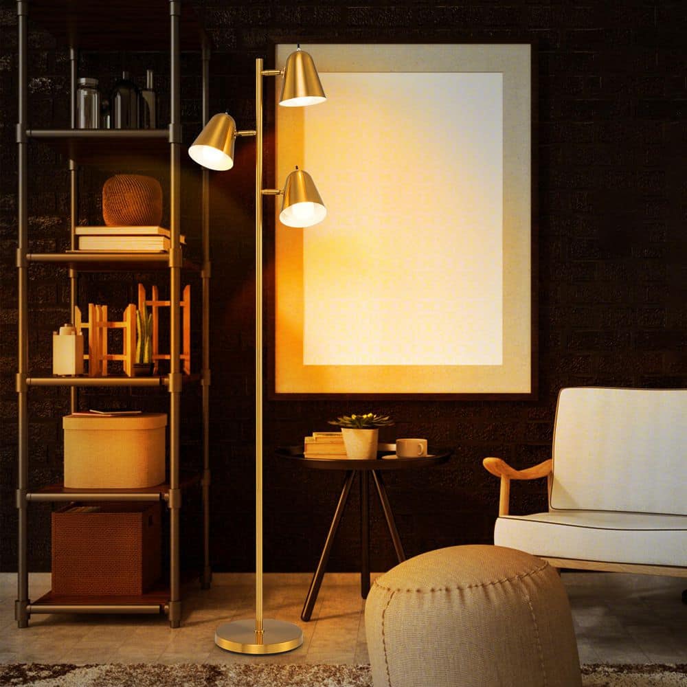 GIVIMO Modern 64 in. Silver Adjustable 3-Light Dimmable Tree Floor Lamp ...