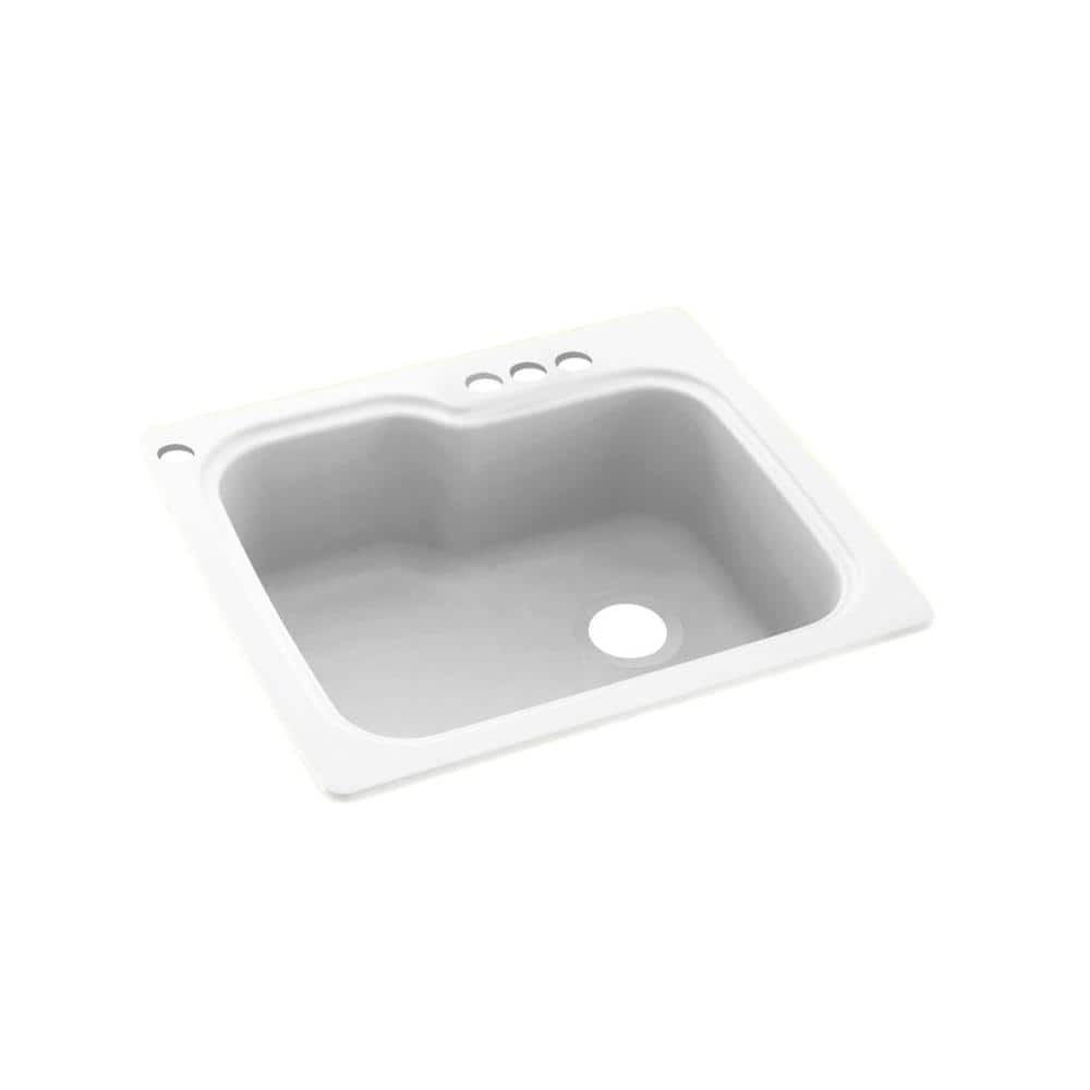 Swan Dual-Mount White Solid Surface 25 in. x 22 in. 4-Hole Single Bowl ...