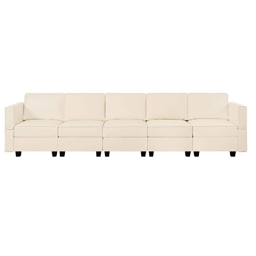 MAYKOOSH 164.38 in. Square Arm 7-Piece Faux Leather U-Shaped Sectional ...