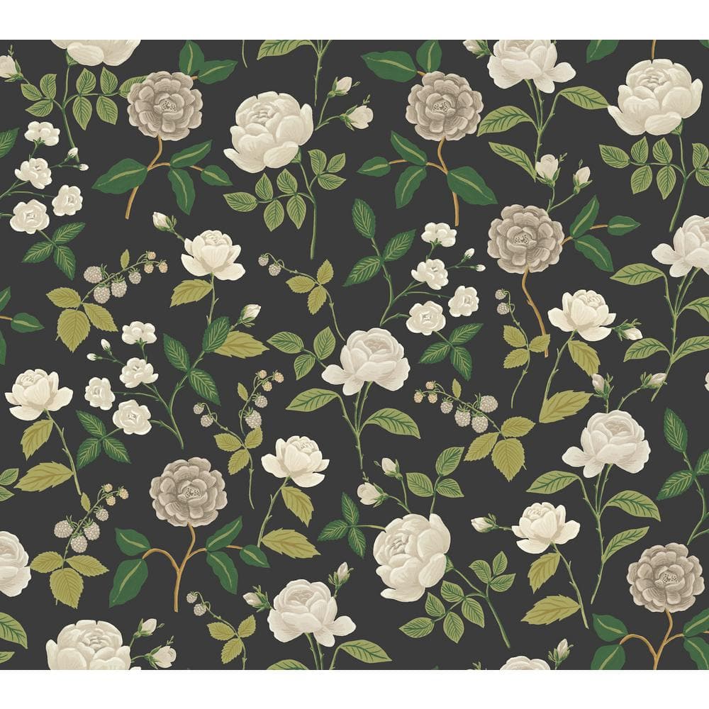 RIFLE PAPER CO. Roses Black Grey Matte Non-Pasted Wallpaper RF7542 ...