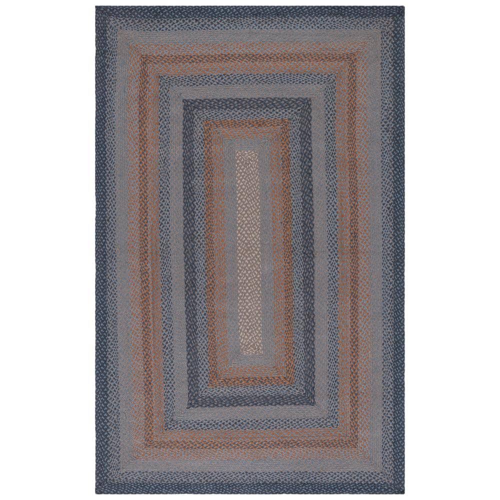 SAFAVIEH Braided Gray Brown 4 ft. x 6 ft. Border Striped Area Rug ...