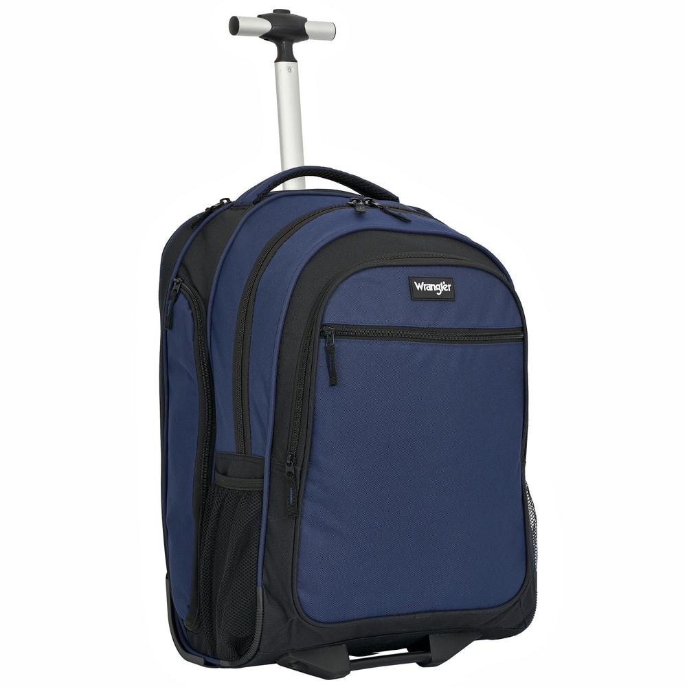 Wrangler 19 in. BLUE ROLLING BACKPACK w/SIDE-LOADING LAPTOP COMPARTMENT ...