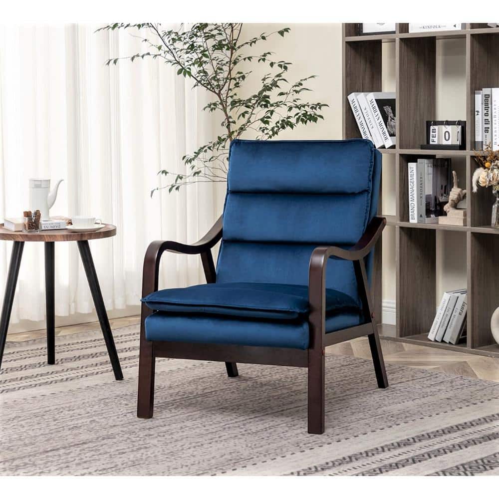 Clovis 25 in. Mid Century Modern Dark Blue Velvet Arm Chair
