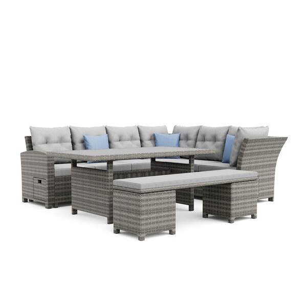 GREEMOTION Malia Gray 6-Piece Wicker Modular Outdoor Sectional with ...