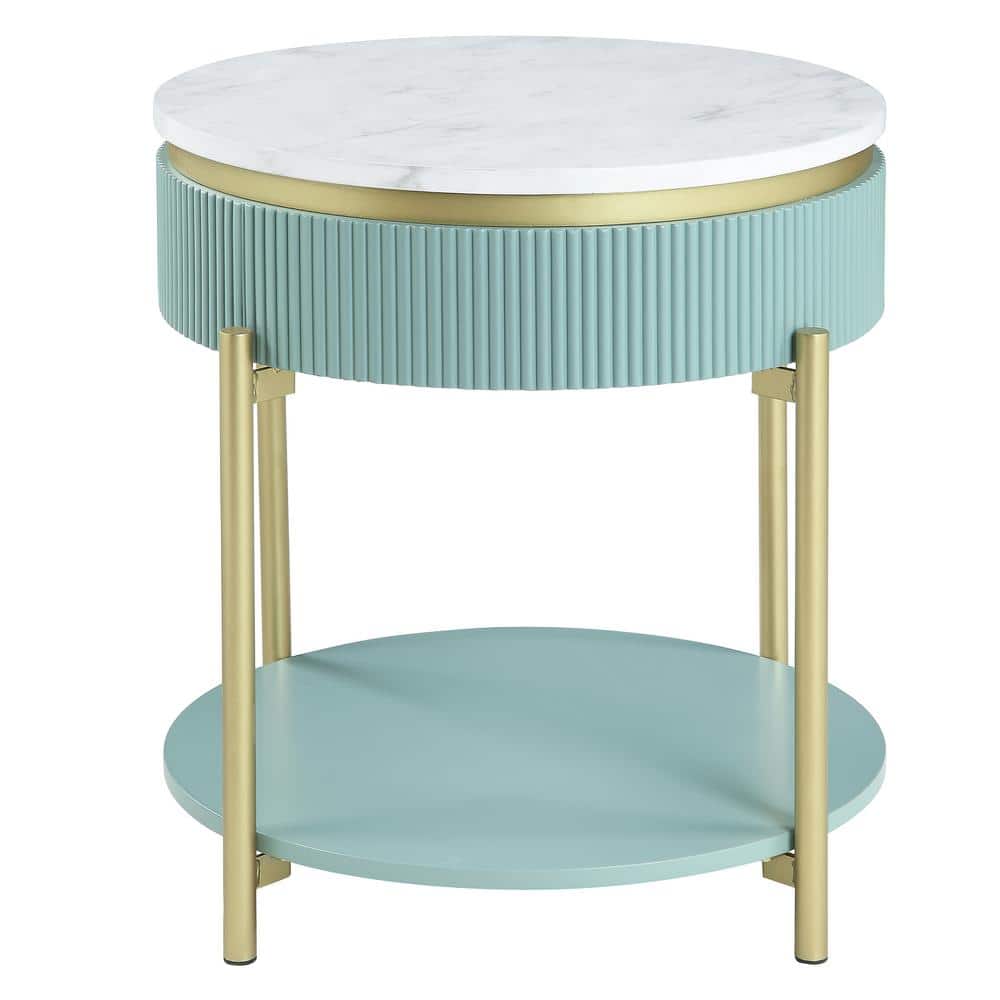 Furniture of America Kivelle 23 in. Green and White Round Wood End ...