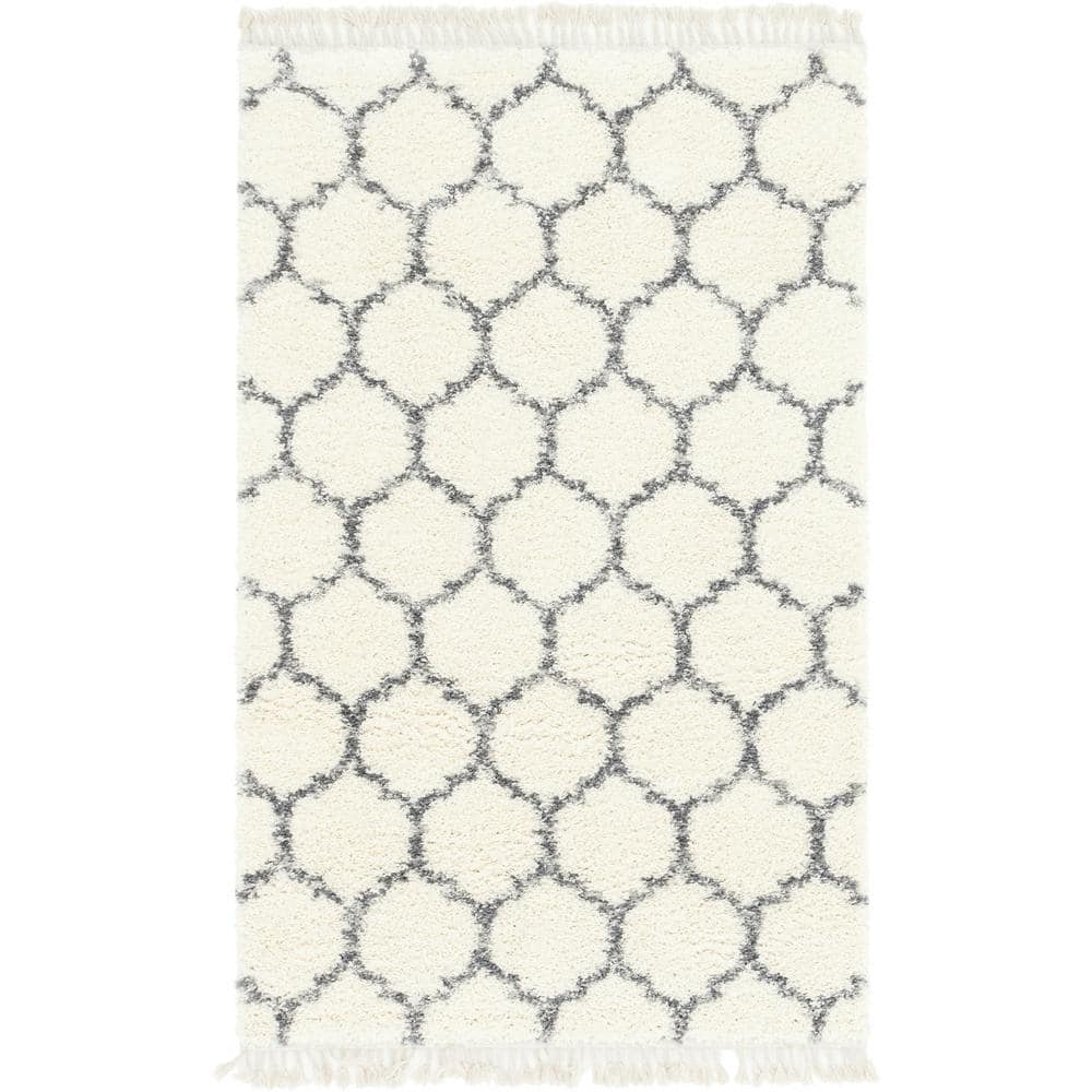 Unique Loom Hygge Shag Trellis Ivory 5 ft. x 8 ft. Area Rug 3143710 ...