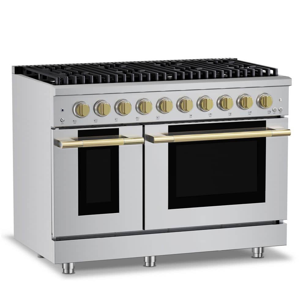 HAUSLANE HausPro 48 in.8-Burners(20,000 BTU) Freestanding Double Oven ...