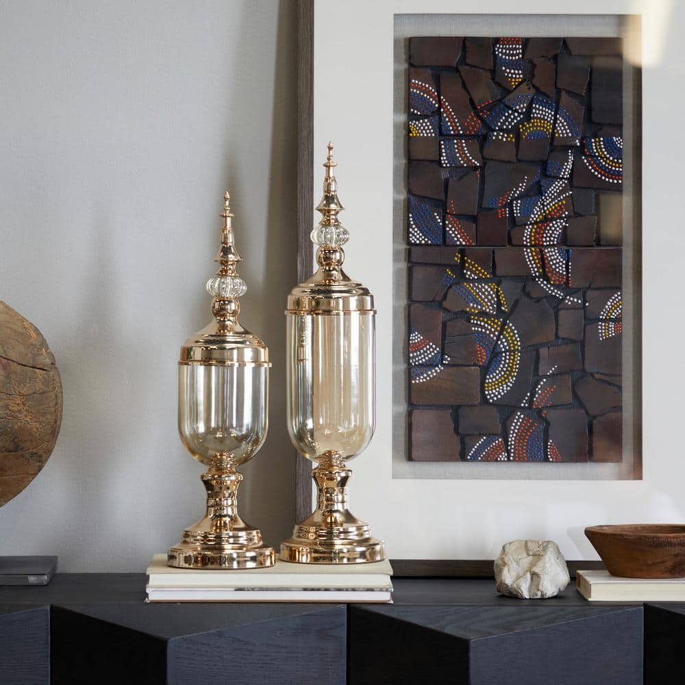 CosmoLiving by Cosmopolitan Gold Metal Decorative Jars with Finial Lids ...