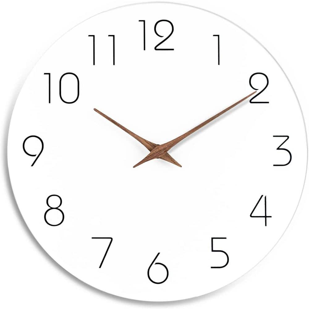 Afoxsos 12 in. White Analog Silent Non Ticking Wood Wall Clock Battery ...