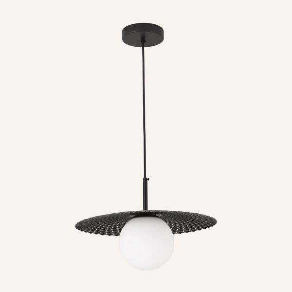 PAKOKULA 1-Light Black Diffuser Pendant Light with Metal Pleated black ...