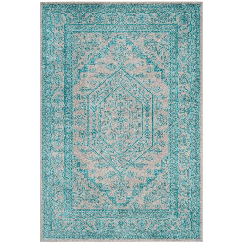 SAFAVIEH Adirondack Light Gray/Teal 6 ft. x 9 ft. Border Medallion Area ...
