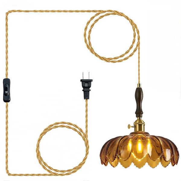 LQXYIQ 6W 1-Light Tawny Plug in Glass Modern Pendant Light Gold Brass ...