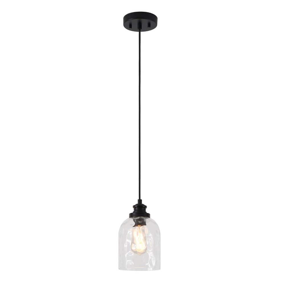 KAWOTI 1-Light Black Mini Island Pendant Light with Textured Glass ...