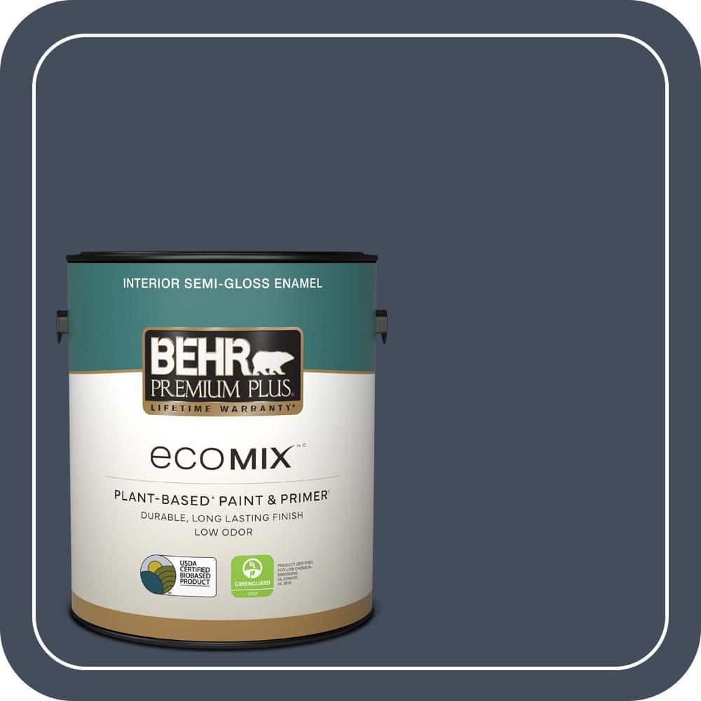 BEHR PREMIUM PLUS 1 gal. #S520-7 Night Flight Semi-Gloss Enamel EcoMix ...