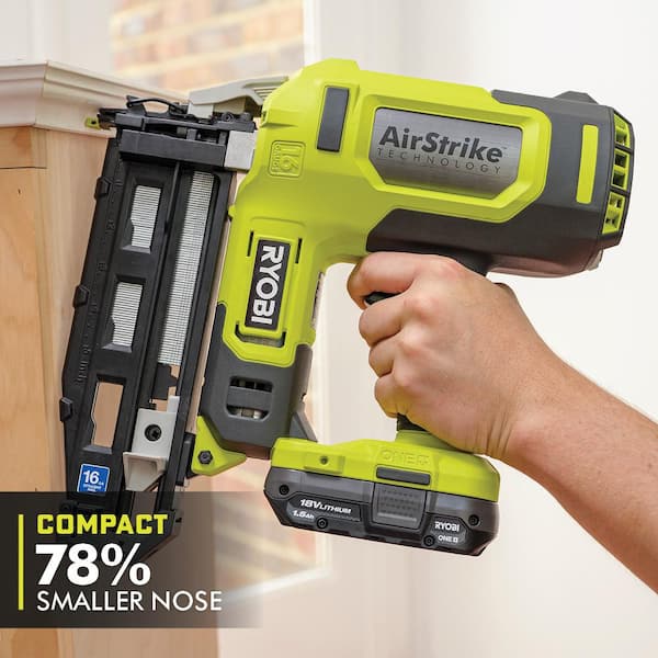 RYOBI ONE+ 18V Airstrike 18GA Brad and 16GA Straight Finish Nailer Kit ...