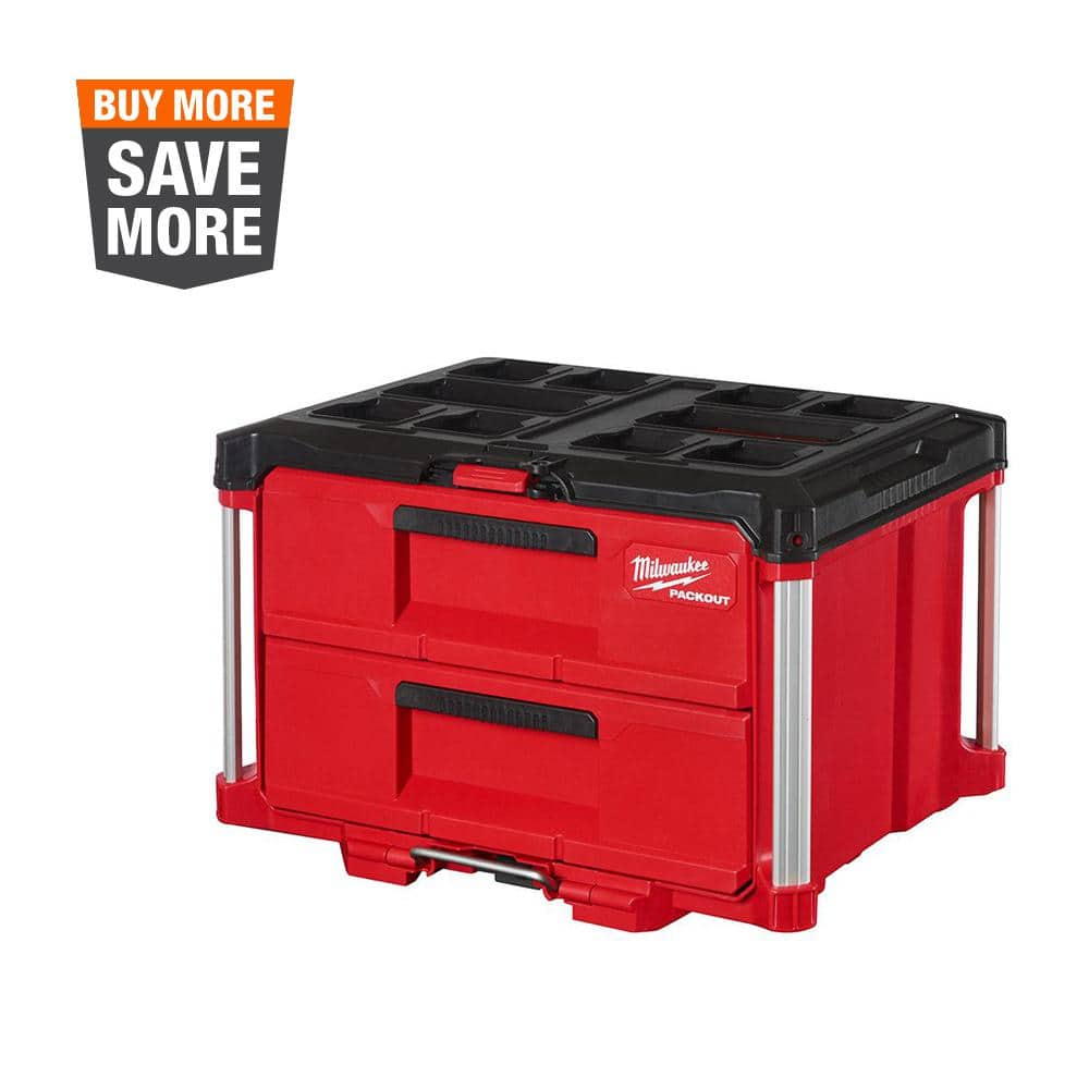 Milwaukee PACKOUT 22 in. 2-Drawer Tool Box with Metal Reinforced ...