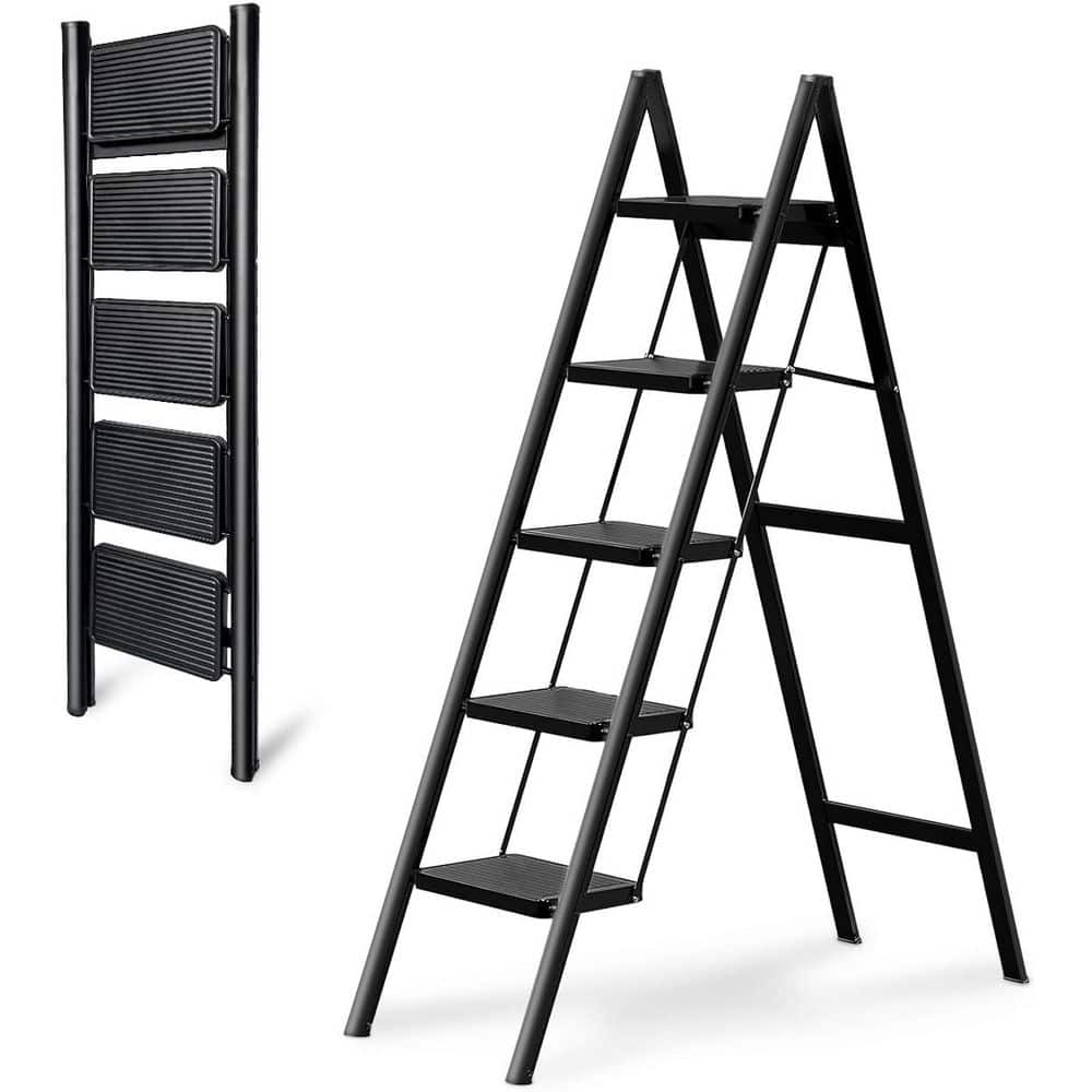 KIWDZFU Reach 120 in. H 5-Step Folding Ladder 330 Lbs Load Heavy Duty ...