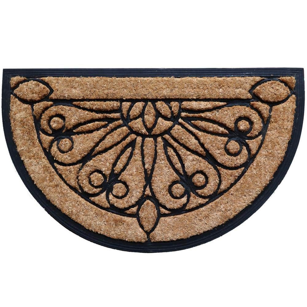 StyleWell Tulip Black 18 in. x 30 in. Rubber and Coir Half Round Non ...