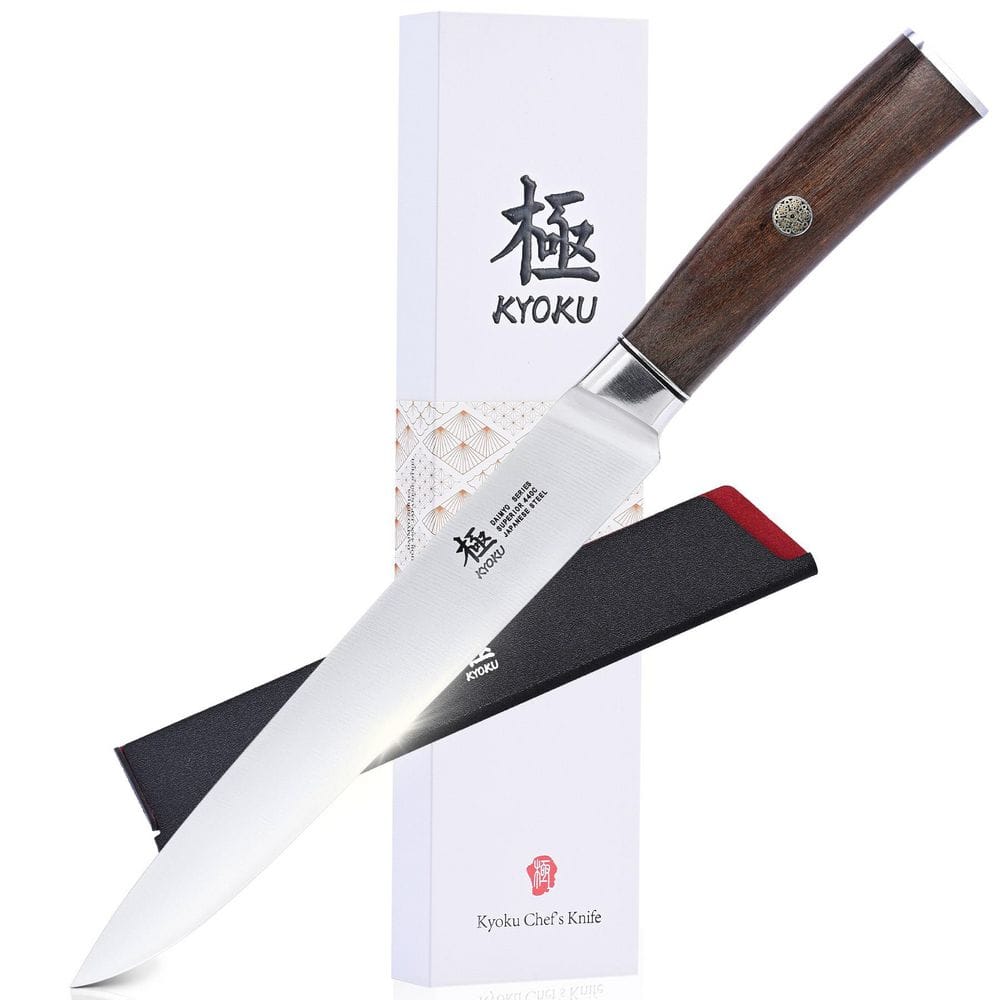 KYOKU 8 in. Stainless Steel Full Tang Japanese Carving Knife with Ergonomic Rosewood Handle and ...