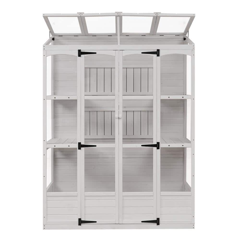 Tunearary 78 in. Walk-In Fir Wood White Outdoor Greenhouse Trellis with ...