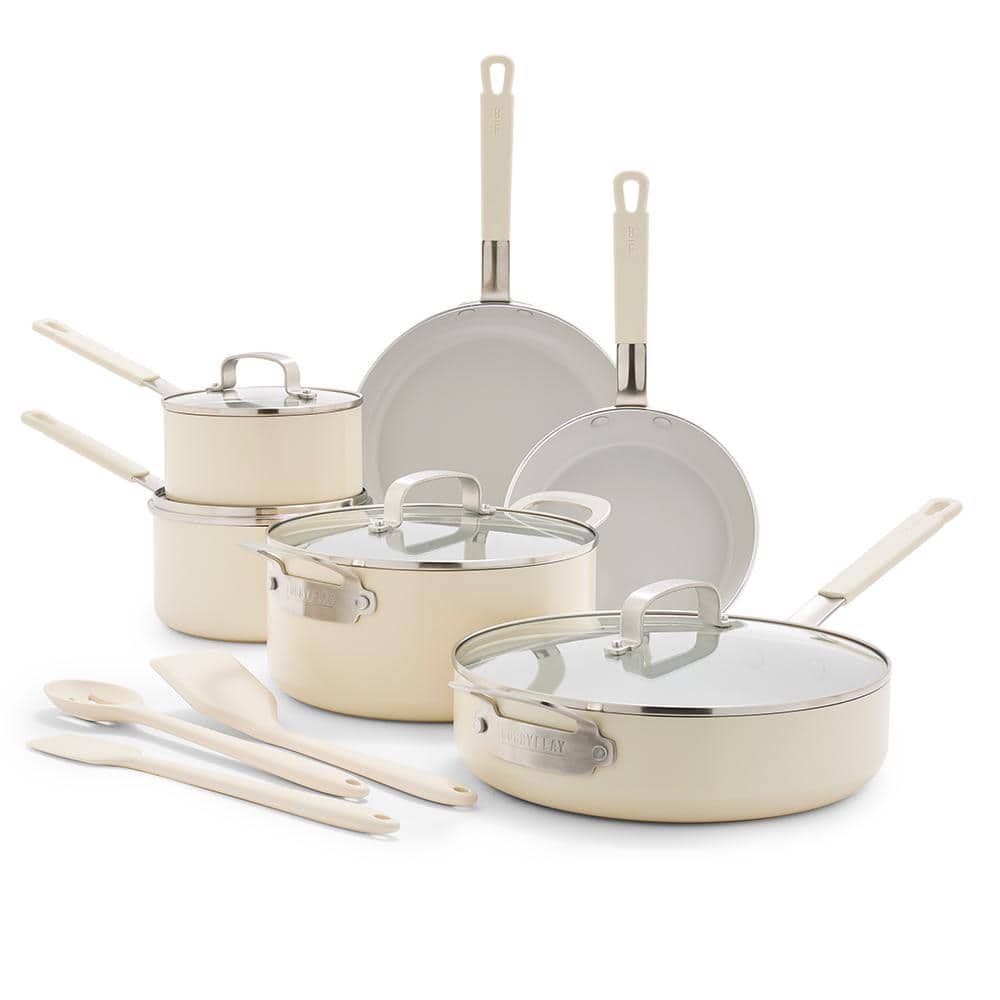 GreenPan Bobby Flay 13 Pieces Ceramic Nonstick Cookware Set in Cream ...