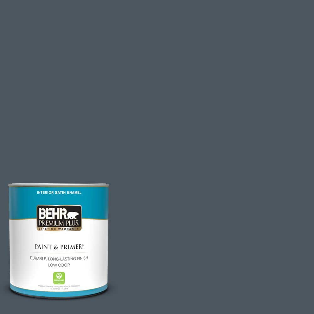 BEHR PREMIUM PLUS 1 qt. #N480-7 Midnight Blue Satin Enamel Low Odor ...