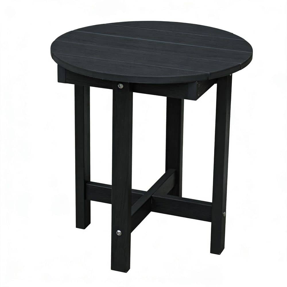 Sonkuki Patio Side Table, Outdoor HDPE Plastic Round Table in Black R ...