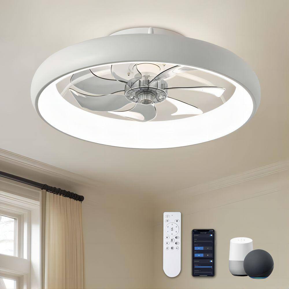WDETR 20 in. LED Indoor White Low Profile Ceiling Fan with Light Semi ...