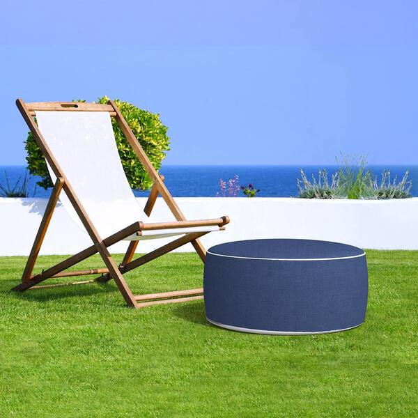 Angel Sar 21 in. Round Plastic Outdoor Inflatable Ottoman with Handle for Patio Garden Camping Navy Blue OVRK5542 The Home Depot