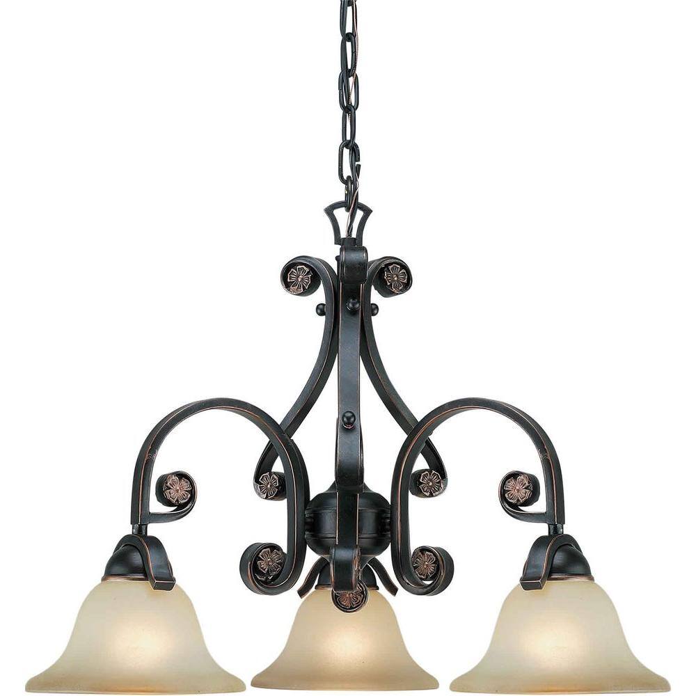 Forte Lighting 3 Light Chandelier Bordeaux Finish Shaded Umber Glass ...